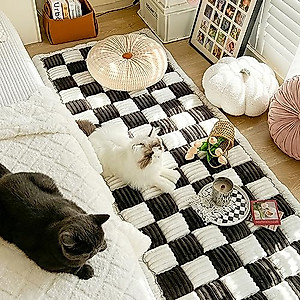 Funny Fuzzy Couch Cover, Machine Washable Couch Covers for Pets Dogs Cats, Large Plaid Square Pet Mat Bed Couch Cover, Blanket Sofa, Couch Cover Mattress Protector Furniture Protector for Dog, Pet, Ca