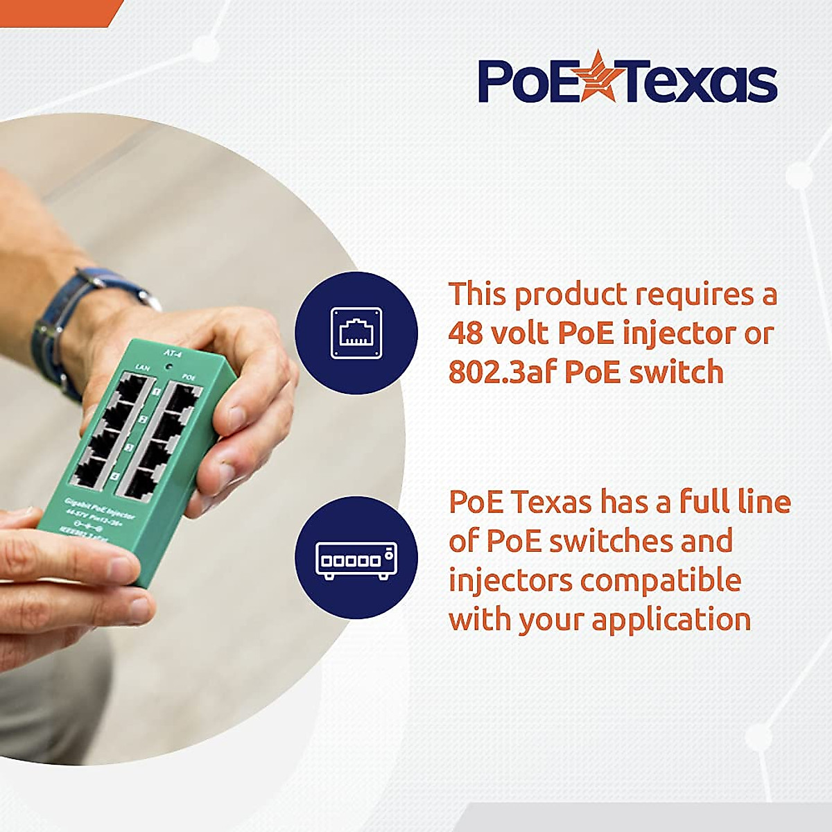 PoE Texas GAF-USB | 802.3af PoE Splitter Compatible with iPads and Tablets with 5 Volt 10 Watt Output - Includes USB-A and Micro-USB adapters