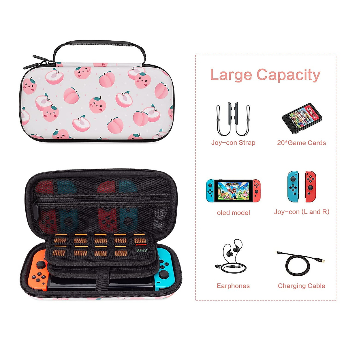 Nintendo Switch Case Cute,Carry Case for Nintendo Switch OLED Model 2021/Switch 2017,Protective Case with 20 Game Card Slots for Switch Console Joy-Con & Accessories,for Girls/Boys Gift