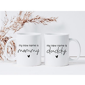 CATABUBU New Parents Pregnancy Announcement, First Time Mommy Daddy to Be Mug Set Gifts 11oz, My New Name is Mommy Daddy, Gifts for New Parents to Be, New Parents Mothers Day Fathers Day Mug Gifts-8