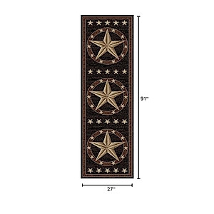 Rustic Lodge, Texas Star Area Rug, 2'3" W x 7'7" L, Black 3683