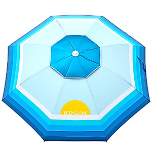 Body Glove Beach Umbrella - 7 Ft Heavy Duty Portable Beach Umbrellas for Sand & Sun UPF 50+ Protection, Sand Anchor for Strong Stability - Large Vented Umbrella + 2-Way Tilt System (Sunrise Stripe)