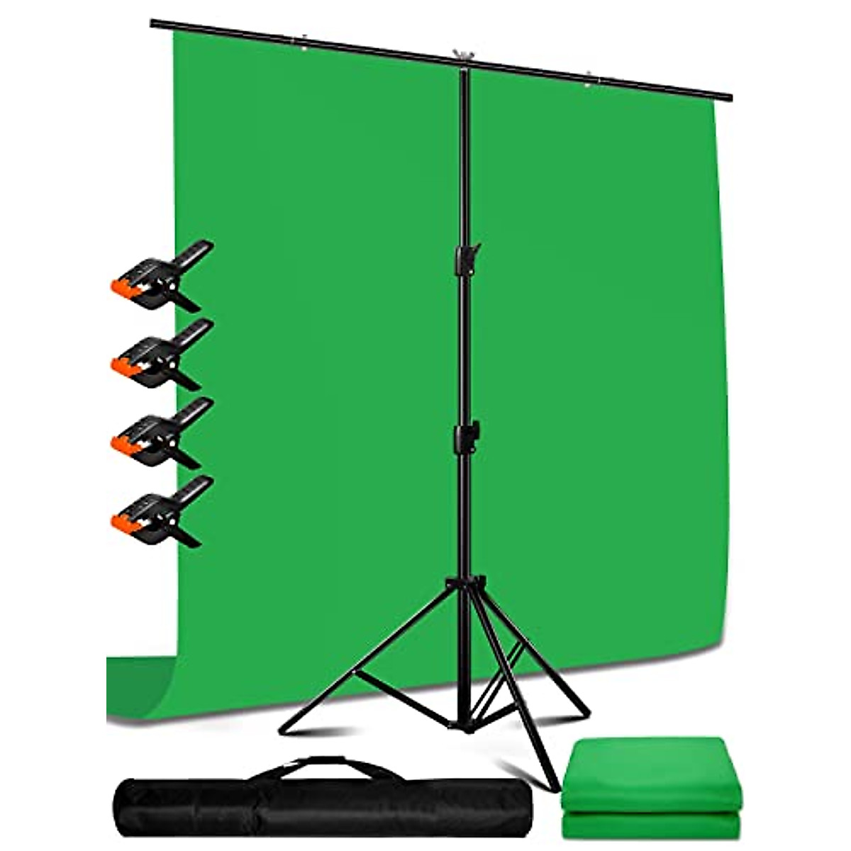 Heysliy 6.5 X 9.6 FT Green Screen Backdrop Kit with 6.5 X 6.5 FT Portable Backdrop Support Stand, Greenscreen Kit Stand with Green Cloth and 4 Spring Clamps, for Photoshoot Streaming Zoom Gaming