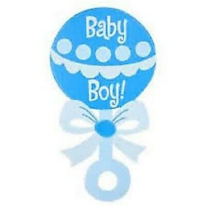 48 pcs Baby Shower BOY Rattle Stickers Envelope Seals Labels Round Tags, Stamps Sticker for Gift Cards, Envelopes, Boxes for Holiday, Birthday, Christmas