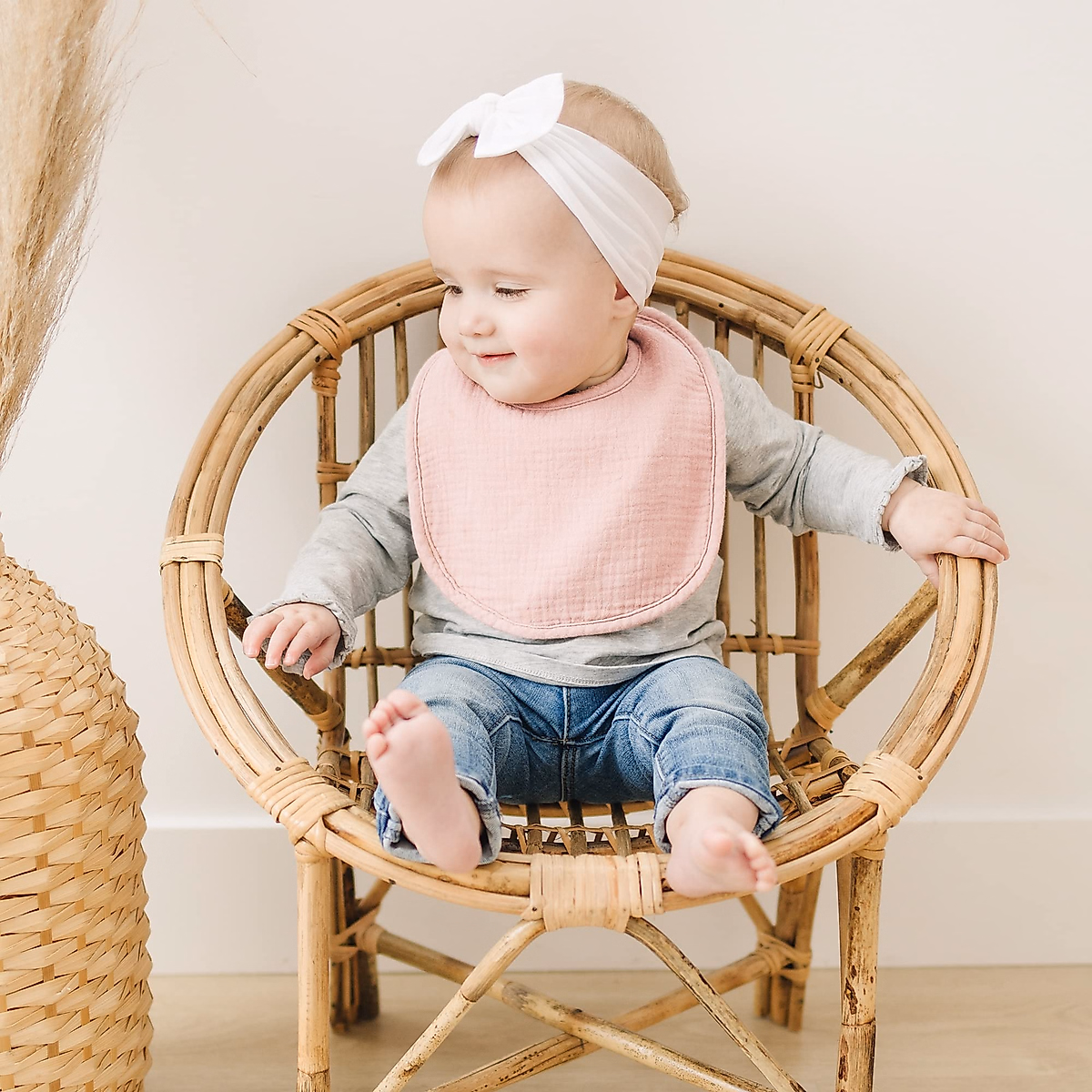 Konssy Muslin Baby Bibs 8 Pack Baby Bandana Drool Bibs Cotton for Unisex Boys Girls, 8 Solid Colors Set for Teething Drooling