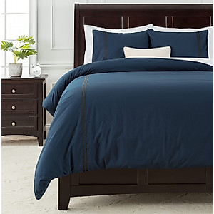 Chanasya Premium Bordered Navy Duvet Comforter Cover Bedding Set Queen Size - Stich 3-Piece Set Luxurious Minimalist Style Brushed Microfiber Comforter Cover - Ultra Soft Breathable Stain Resistant