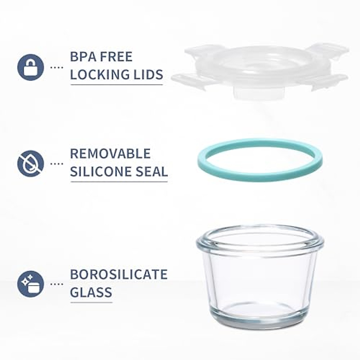 DONQQCC Small Glass Containers [12 Pack, 5oz] Reusable, Airtight, Leakproof Mini Food Storage Containers with Lids