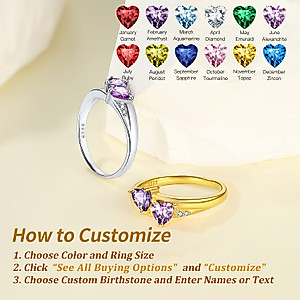 Suplight Custom Birthstone Ring 925 Sterling Silver Engagement Rings for Women Size 8
