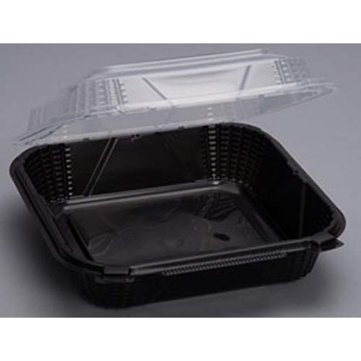 Genpak PV240 | Polypropylene Medium 8" Black Base, Clear Lid Hinged Take-Out Container | Recyclable, Reusable, Microwave Safe | BPA Free & Made in the USA | 8" x 8" x 3", Case Count 150