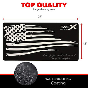 Gun Cleaning Mat | 12 x 24 Inch | 2A Tattered Distressed US Flag | 3mm Padded Non-Slip | Oil & Solvent Resistant Pistol or Rifle Build Pad | Large Workbench or Shooting Mat | Gun Cleaning Kit Add-On