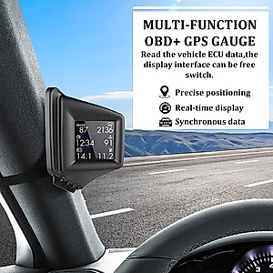 Geloo Car HUD Head Up Display, OBD2 HUD Display with OBDII GPS Dual System OBD2 Speedometer Gauge 8 Modes Multifunction Gauge Dashboard Display Smart Gauge can Installed Dashboard or A-Pillar Trim