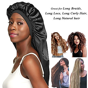 Long Braids Satin Bonnet Jumbo Sleep Cap to Protect Hair Black