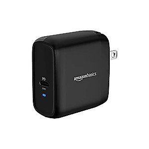 Amazon Basics 65W One-Port GaN USB-C Wall Charger with Power Delivery PD for Laptops, Tablets and Phones (iPhone 14/13/12/11/X, iPad, MacPro, Samsung, and more)-Black (non-PPS)