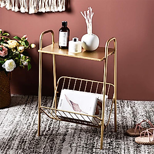 LITA Gold Modern Rectangular Metal Side Table,Two-Story End-Table with Magazine Storage for Bedroom,Living Room,Bedside Table