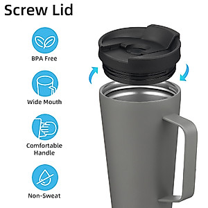 Konokyo Insulated Tumbler with Handle and Straw, 18 OZ Travel Coffee Mug Stainless Steel Cup Metal Water Bottle,Grey