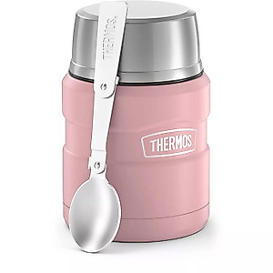 THERMOS Stainless King Vacuum-Insulated Food Jar with Spoon, 16 Ounce, Matte Rose