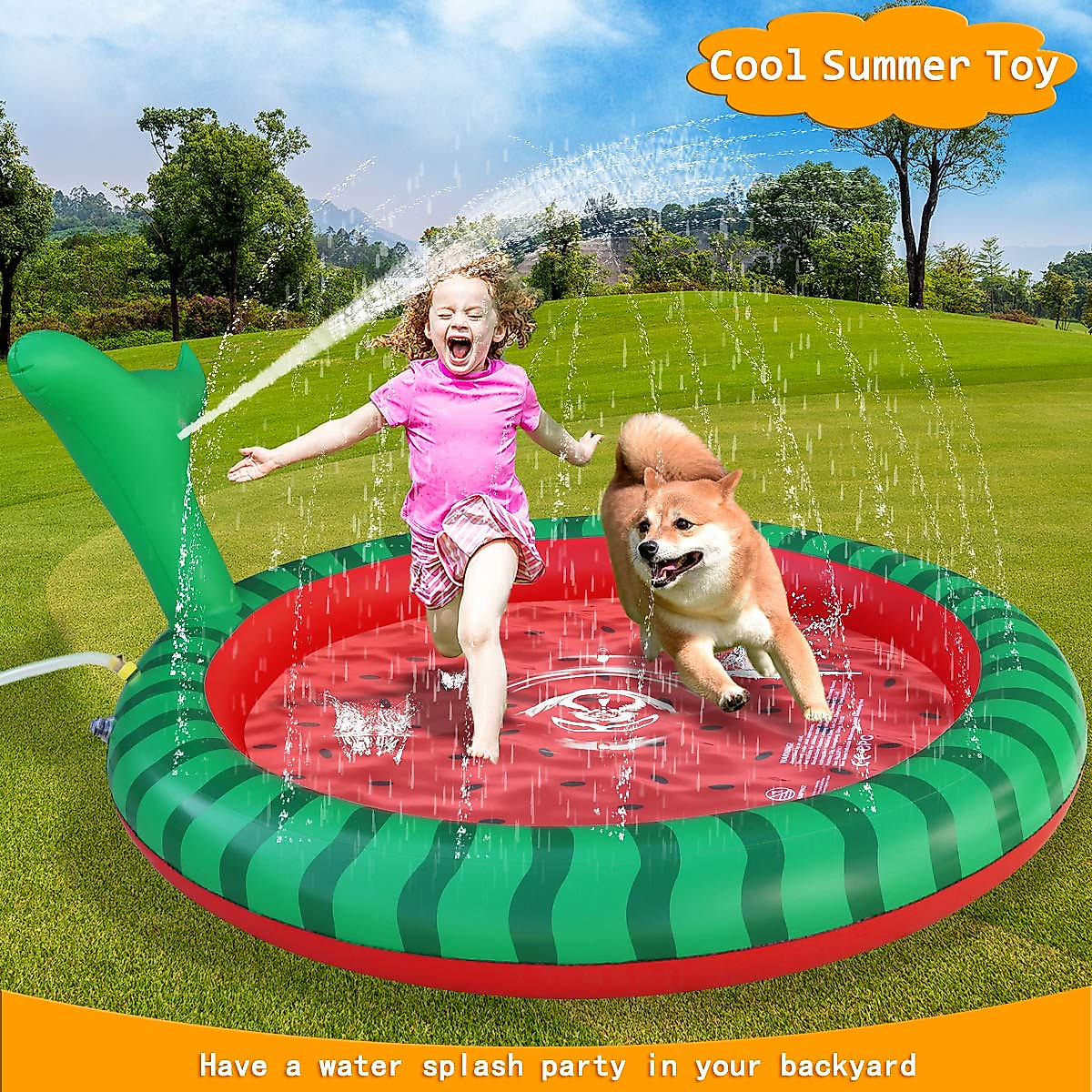 Apfity Splash Pad for Kids and Dogs, 68" Sprinkle Play Mat Summer Water Toys Inflatable Swimming Pool for Toddlers Baby Kiddie and Pets Dog Outside Sprinkler Pool for Age 2 3 4 5 6 7 8 9 10