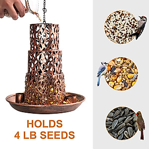 VGHELO Wild Bird Feeders for Outdoors Hanging, Metal Copper Bird Seed Feeders, Unique Hanging Bird Feeder for Backyard and Garden Decor