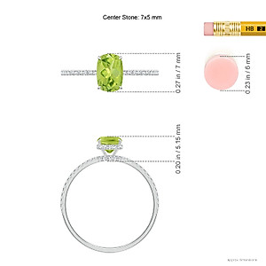 Angara Natural 1.45 Ct Peridot and 0.31 Ct Diamond Side Stones Ring for Women in 14K White Gold (Grade-AAA | Size-8x6mm) | August Birthstone, Birthday, Engagement, Anniversary Jewelry Gift For Women