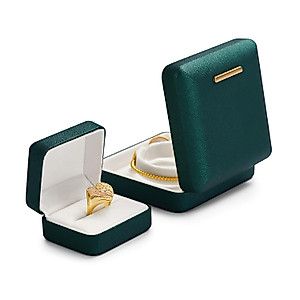 Woodten Green Round Corner PU Leather Proposal Ring Box Jewelry Ring Gift Box