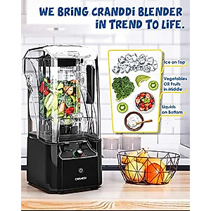 CRANDDI Quiet Commercial Blender with Soundproof Shield, 2200 Watt Professional Blenders for Kitchen with 80oz Jar and Self-Cleaning, High-Speed Blenders K90 Black
