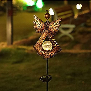HDNICEZM Solar Garden Stake Lights – Metal Angel Solar Warm White LEDs Stake Light Memorial Gift - Solar Angel Lights Perfect as Angel Remembrance Gifts & Sympathy Gifts