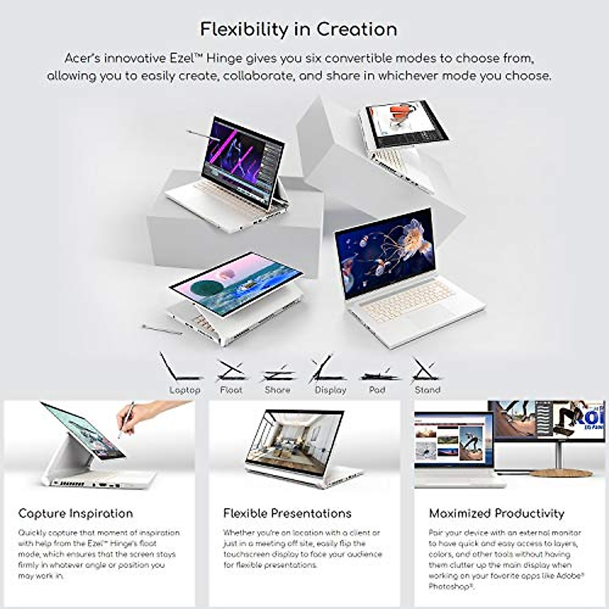 Acer ConceptD 3 Ezel CC314-72G-72SX Convertible Creator Laptop, Intel i7-10750H, GeForce GTX 1650 Max-Q, 14" FHD, Gorilla Glass, Pantone Validated, 100% sRGB, 16GB, 512GB NVMe SSD, Wacom AES 1.0 Pen