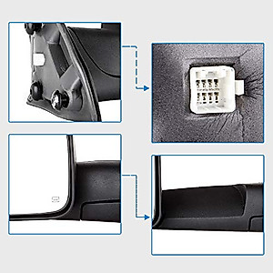 ECCPP Towing Mirrors fit 02-08 for Dodge for Ram 1500 03-09 for Dodge for Ram 2500 3500 Pickup Truck Power Heated Tow Folding Side View Black Mirror Pair Set Right Passenger and Left Driver Side