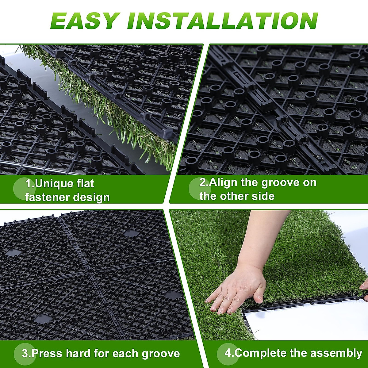 Artificial Grass Tiles Interlocking Turf Squares Deck 9 Pack -12"x12" Indoor Outdoor Faux Grass Rug with Drainage Holes-Fake Grass Tiles Self-draining for Garden Lawn Landscape Balcony Decoration