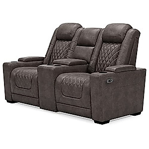 Signature Design by Ashley Hyllmont Power Reclining Loveseat with Center Console, Weathered Gray