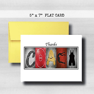 Personalized Wrestling Red and Gold Coach Thank You Card, 5"x 7" FLAT CARD, Greeting Cards