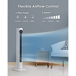 AIRMATE Tower Fan with Remote, 90° Oscillating Bladeless Fan, 42in Silent Standing Fan, 3 Modes 8 Speeds, LED Display Touchpad, 8H Timer Floor Fan for Bedroom Dorm Home Office, Washable & Portable