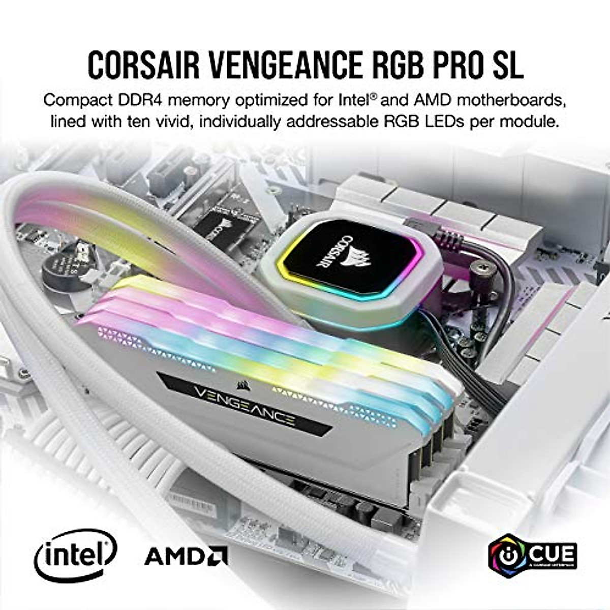 Corsair Vengeance RGB Pro SL 32GB (4x8GB) DDR4 3200 (PC4-25600) C16 1.35V - White (CMH32GX4M4E3200C16W)