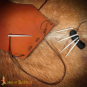 Lord of Battles Medieval Needle Viking Embroidery Needle Handmade Knitting Needles Binding Tool, Multipurpose Weaving/Knitting/Stitching Needles for Craft Work (Set of 5, Bone Needles - 3.5")