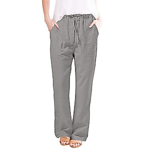 Linen Joggers Women, Dress Pants for Women Business Casual Resort Wear High Waist Pants Dress Fashion Casual Cotton Hemp Drawstring Solid Color Beach Trousers Pants Ropa De Playa (XL, Gray)