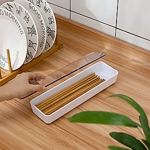 Cabilock Flatware Tray With Lid Kitchen Drawer Organizer With Lid And Drainer Plastic Kitchen Cutlery Tray and Utensil Storage Container with Cover (White)
