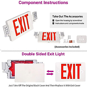 8 Pack Double Sided LED Emergency EXIT Sign Combo, Two LED Lights, Backup Battery, US Standard Red Letter Emergency Exit Lighting, Commercial Grade, 120-277V, Fire Resistant (UL 94V-0)