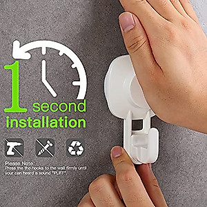 LUXEAR Suction Hooks Powerful Vacuum Suction Cup Hooks Heavy Duty Shower Hooks Waterproof Removable Wall Suction Cups with Hooks for Wreath Kitchen Towel Robe Loofah, White -4 Pack
