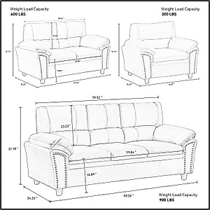 ERYE 2 Pieces Cushions Sectional Include 3 Seater Loveseat,Pillow-Top Armrest Velvet Upholstered Tufted Sofa & Couch W/Nailhead Decor for Home Office Apartment Living Room Furniture Sets, Blue 83.46"W