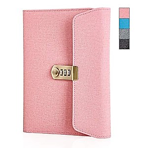 JoyNote Journal with Lock for Women, 2-in-1 Lock Journal with Combination Digital Password, Locking Diary Journal Notebook with 4 Card Slots, Pen Holder, 95 Sheets/190 Pages A5 Papers, Pink