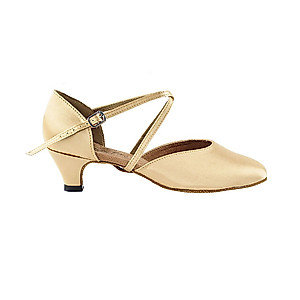 Very Fine Dance Shoes - Ladies Practice, Cuban Low Heel, Waltz Ballroom Dance Shoes - 9691-1.3-inch Heel and Foldable Brush Bundle - Light Brown Satin - 9.5