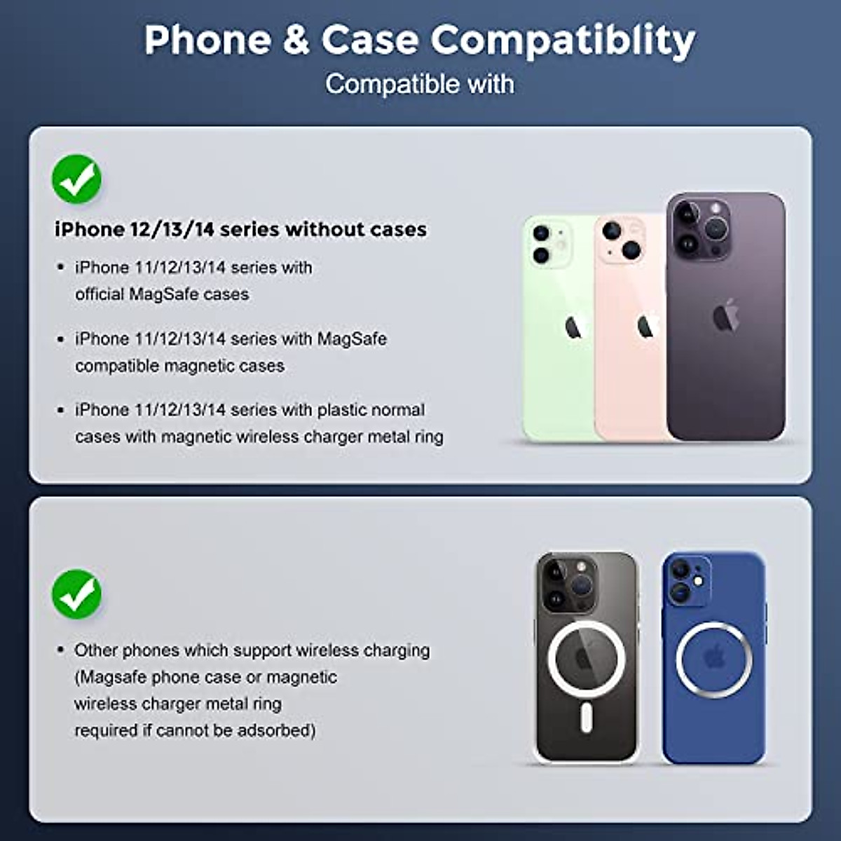 Magnetic Wireless Car Charger Compatible with Magsafe Car Mount Charger Max 15W Fasting Charging Vent, Windshield, Dashboard Universal for iPhone 14/13/12/11 Series