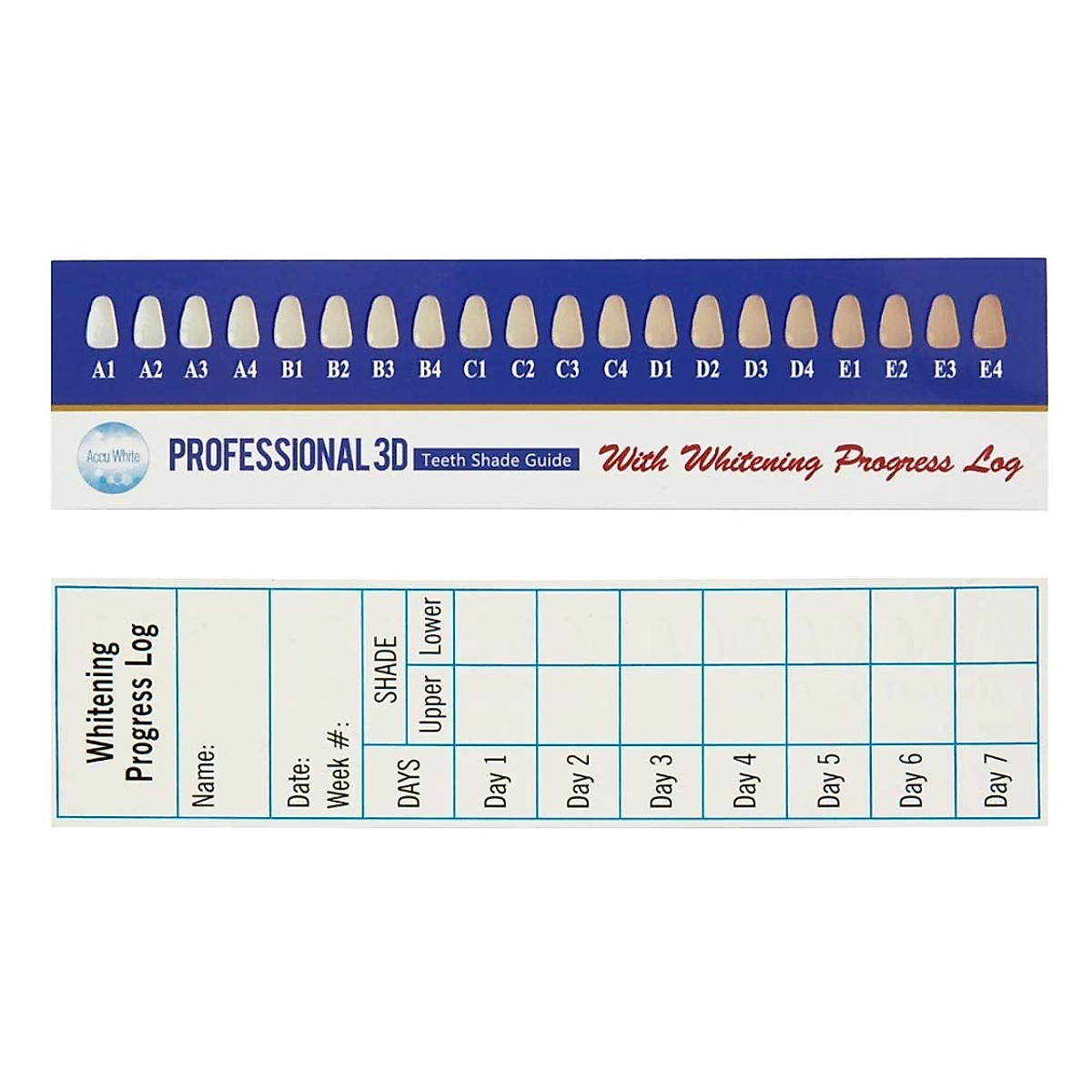 6 Pack Professional 3D Teeth Shade Guide with Whitening Daily Progress Log by Accu White (6 Pack, 6 Week Supplies)