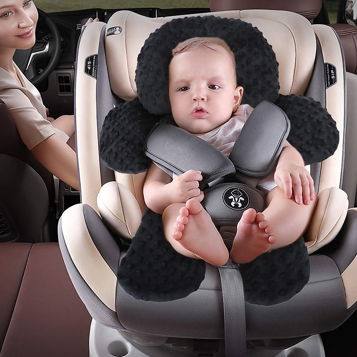 Pro Goleem Infant Car Seat Insert, Baby Head Neck Body Support, Soft Minky Newborn Car Seat Insert, 2-in-1 Reversible, Boys and Girls, Black