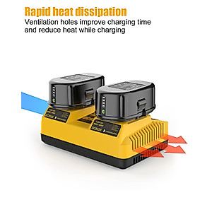 AYTXTG 2Pack 6.5Ah Lithium Battery Replace for Dewalt 18V XRP Ni-Cad Battery DC9096 DC9098 DC9099 DE9039 DE9095 + 2 Port DC9320 Fast Dual Charger for Dewalt 7.2V-18V XRP NI-CD NI-MH Battery