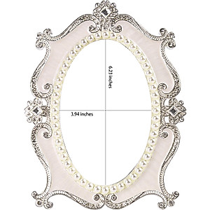 Nerien Vintage Vanity Tabletop Mirror, Metal Oval Decorative Makeup Mirror with Stand, Antique Table Cosmetic Mirror, Coquette Countertop Desk Dresser Mirror for Home Bedroom Bathroom (White, M)