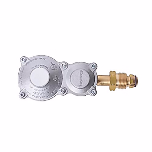 Flame King 2 Stage Propane LP Horizontal Super Compact Regulator with POL for RV, Vans, Trailers, Campers, 100lb Tank, ASME Tank, Generators (G2R150B-POLa), POL Single Tank Regulator, Gray