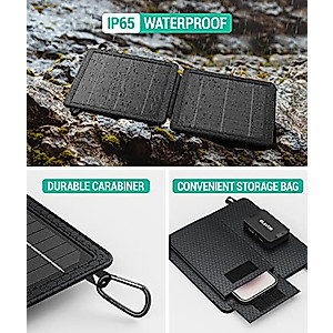 BLAVOR 10W Portable Solar Charger(5V/2A Max), Waterproof IP65 Foldable Solar Panel with Dual Smart USB Output Compatible with iPhone Xs/X/8/7, iPad, Samsung for Outdoor Hiking Camping Backpacking
