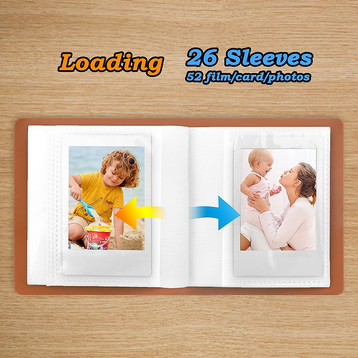52 Pockets Mini Photo Album for Fujifilm Instax Mini Instant Film, Polaroid Snap, Z2300, SocialMatic Instant Cameras & Zip Instant Printer (Brown, 1Pack)