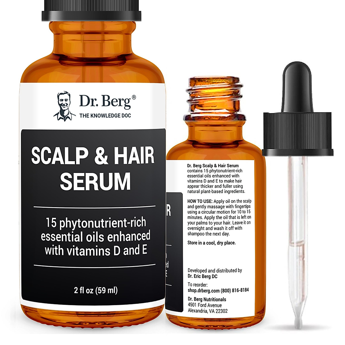 Dr. Berg (All In One) Hair Serum with Jojoba Oil & Castor Oil For Fuller Thicker Looking Hair | Contains 15 Plant-Based Natural Hair Oils | Enhancement with Vitamin E & D | 2 fl oz